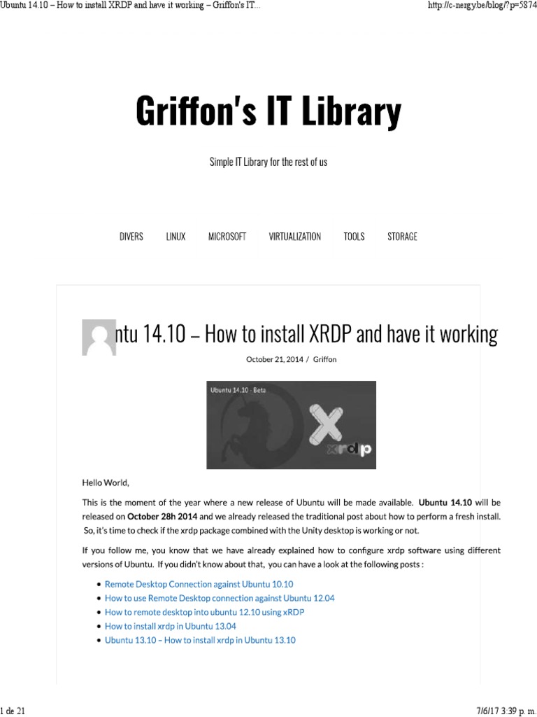 Ubuntu 14.10 - How To Install XRDP and Have It Working - Griffon's IT Library | PDF | Free ...