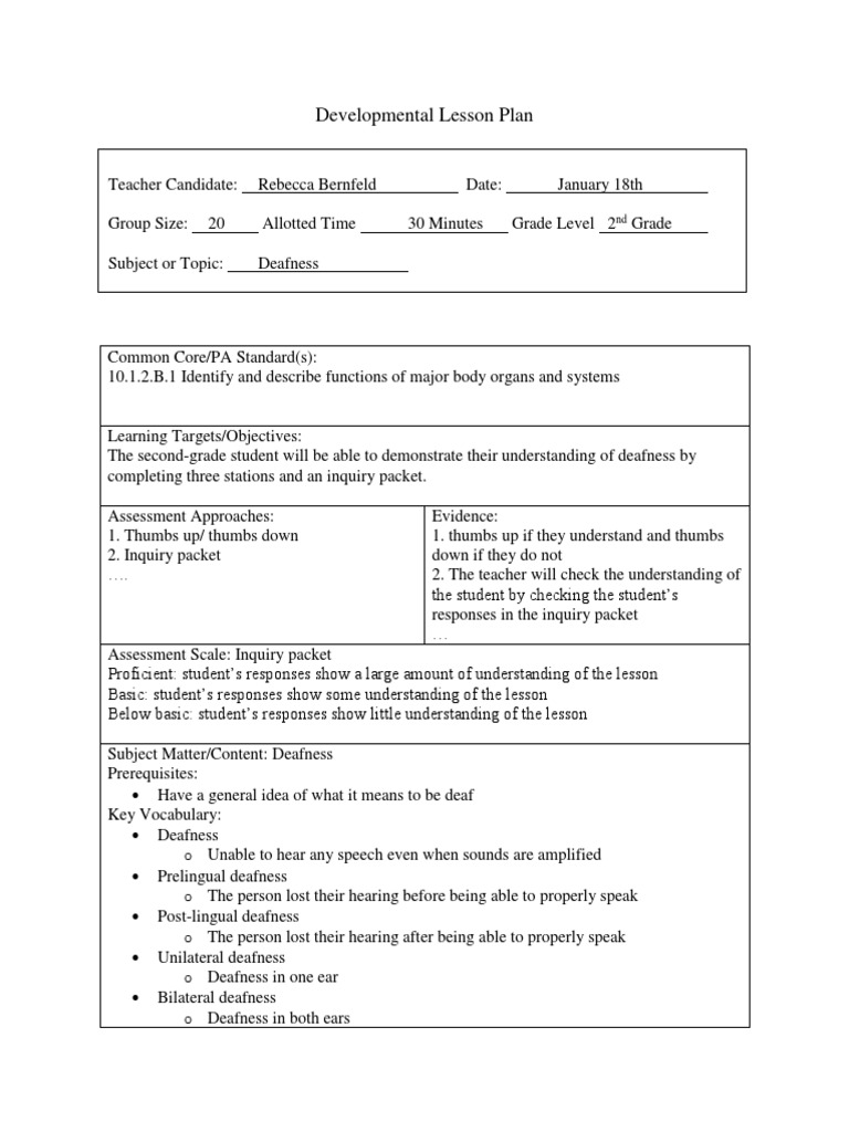 lesson plan 4 | Hearing Loss | Cognition