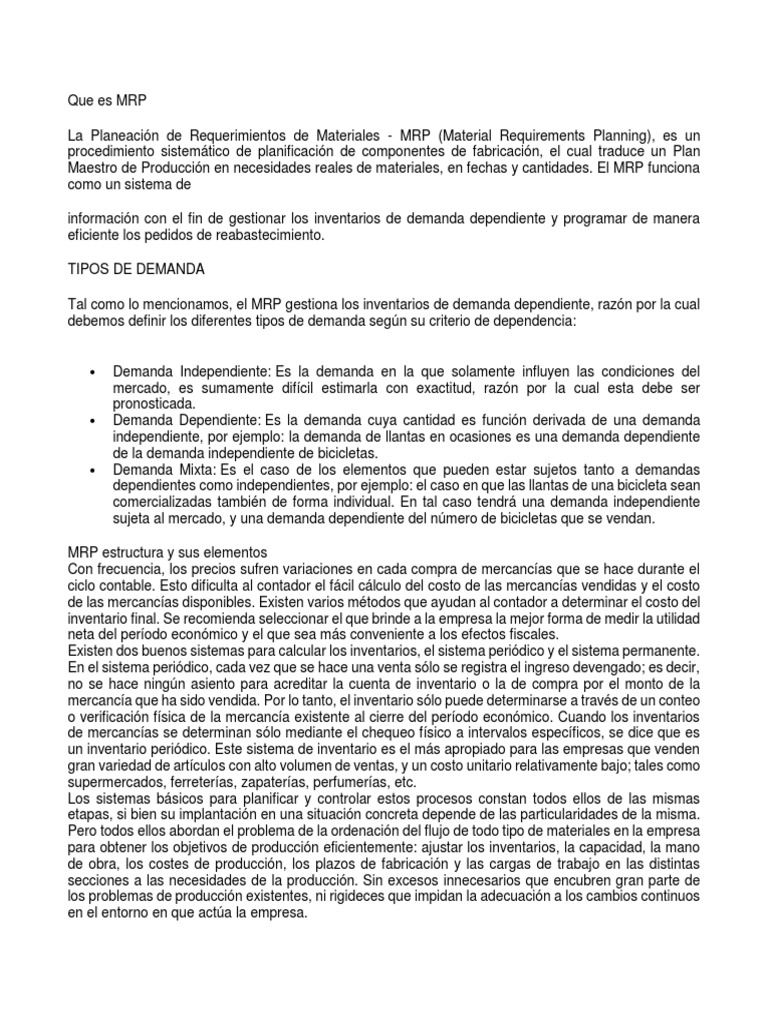 Que Es MRP | PDF | Planificación de recursos empresariales | Lean ...
