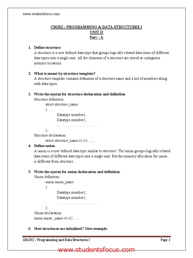 CS6202 / Programming and Data Structures I | PDF | Array Data Structure | Data Type