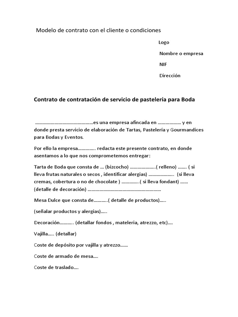 Modelo de Contrato Con El Cliente o Condiciones