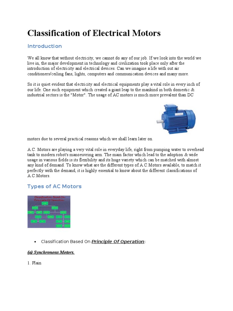 Classification of Electrical Motors - Ok | PDF | Electric Motor ...