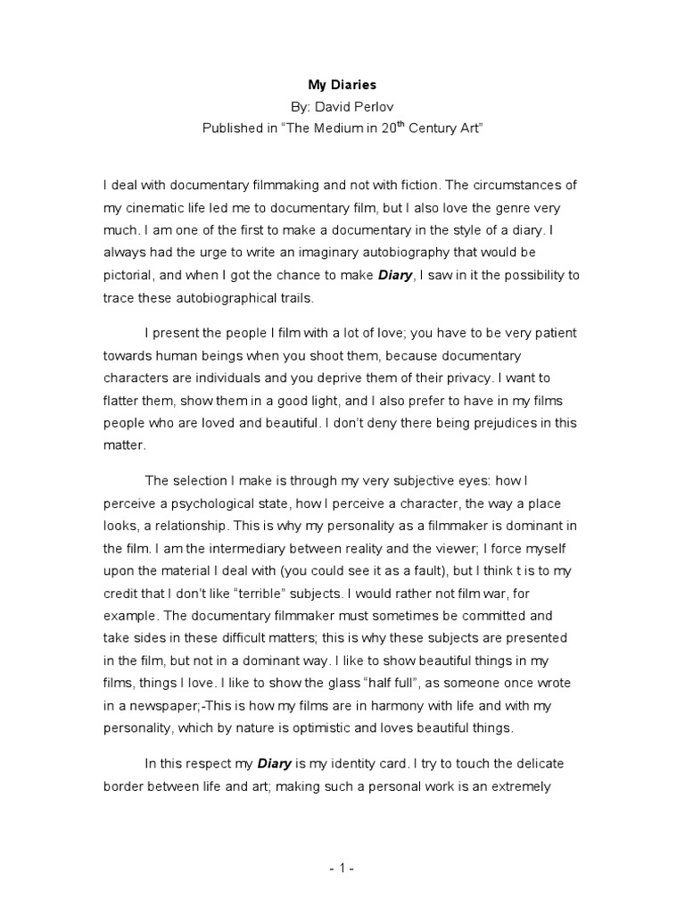 My Diaries David Perlov | PDF | Narration | Documentary Film