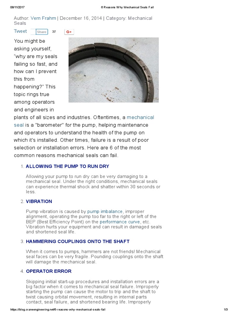 6 Reasons Why Mechanical Seals Fail | PDF | Pump | Mechanical Engineering 6 Reasons Why Mechanical Seals Fail | PDF | Pump | Mechanical Engineering