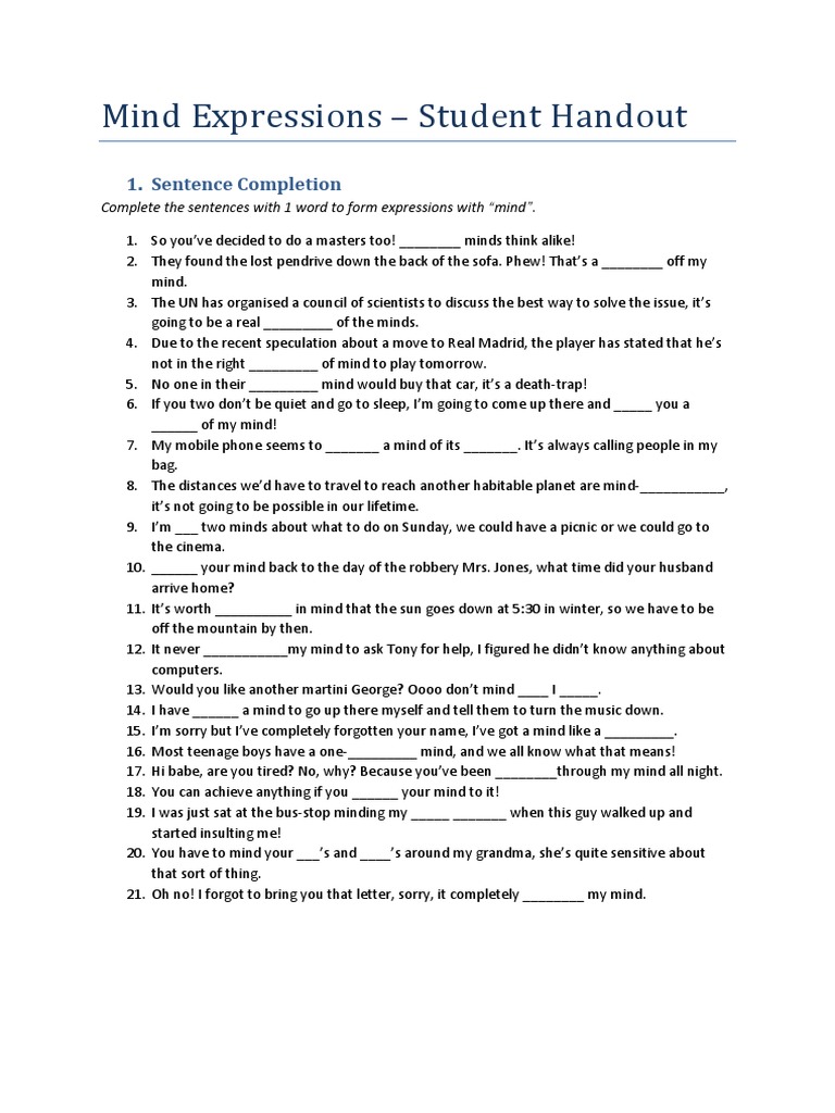 Mind Expressions Student Handout | PDF