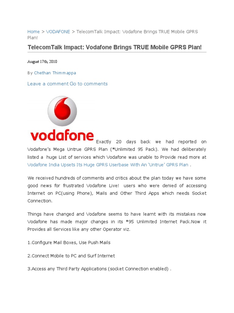 Vodafone's New GPRS Plan Update | PDF | General Packet Radio Service ...