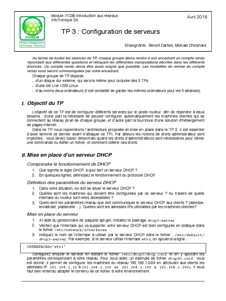 ITC314 - TP3 - Configuration de Serveurs | PDF | Serveur (Informatique) | MySQL