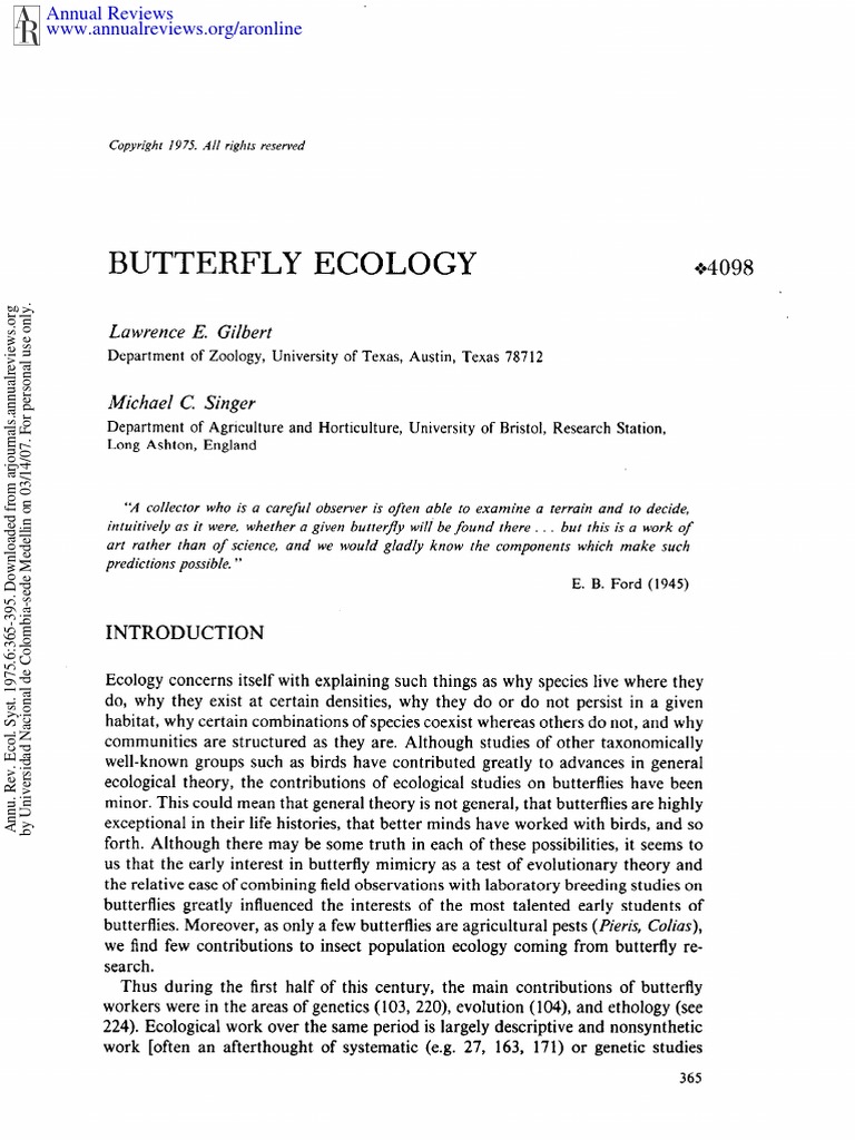 Butterfly Ecology | PDF | Ecology | Biological Dispersal