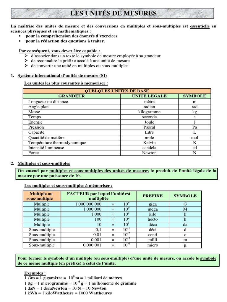 Les Unites de Mesures | PDF | Système international d'unités | Kilogramme