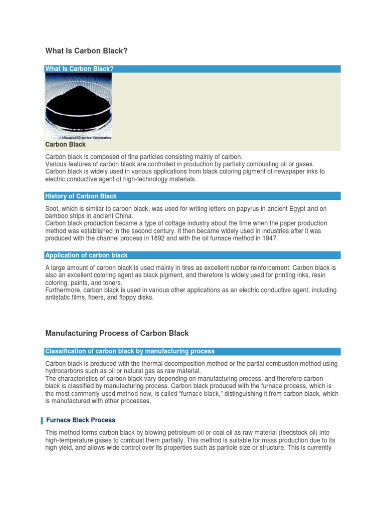 Manufacturing Process of Carbon Black | PDF | Carbon | Ink