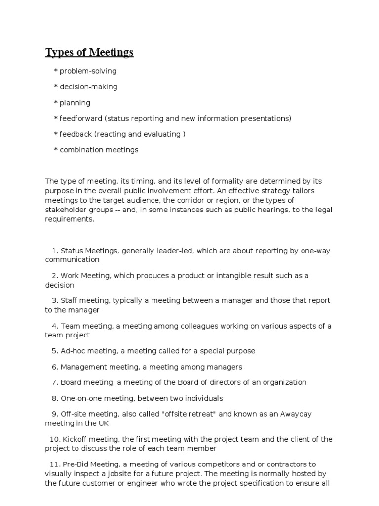 Types of Meetings | PDF | Board Of Directors | Communication