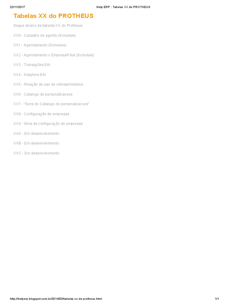 Tabelas XX Do Protheus | PDF