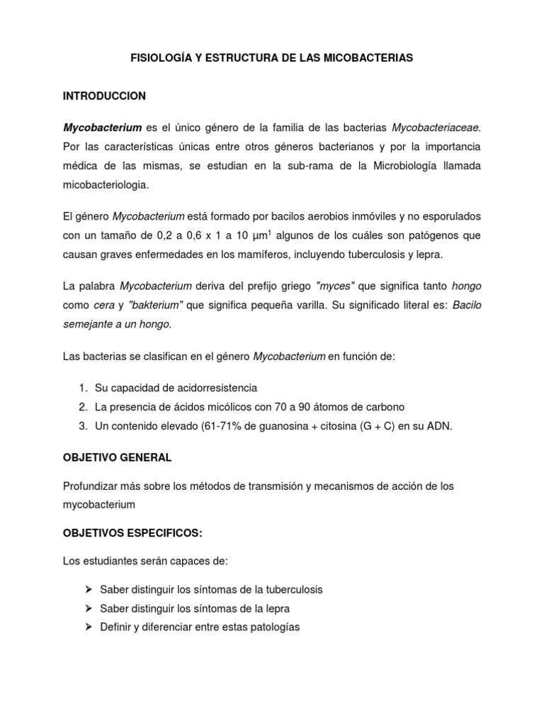 Fisiología y Estructura de Las Micobacterias | PDF | Mycobacterium ...