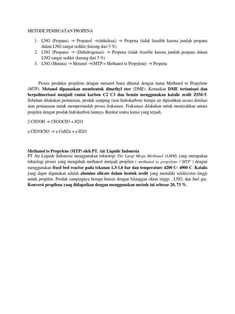 Metode Pembuatan Propena Propilena | PDF