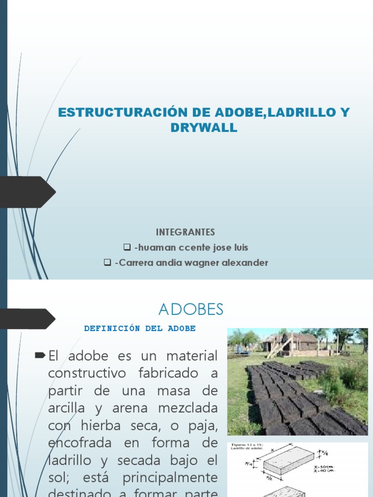 Estructuración de Adobe Concreto Ladrillo Drywall | PDF | Ladrillo ...