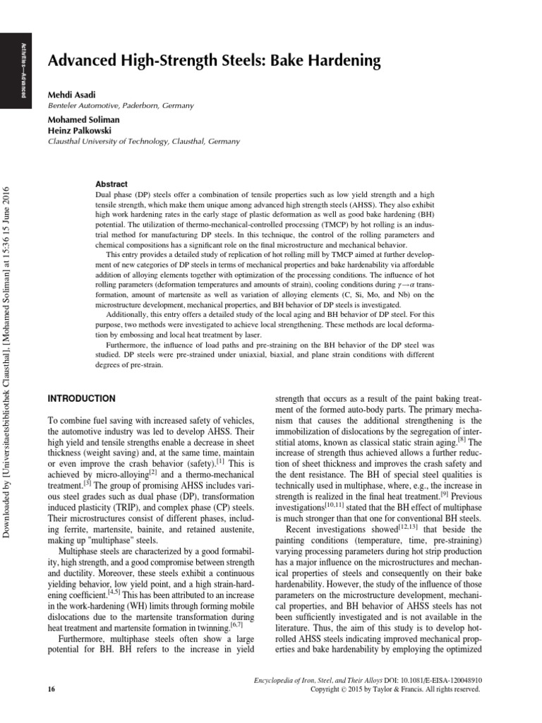 Advanced High Strength Steels Bake Hardening | PDF | Steel | Heat Treating