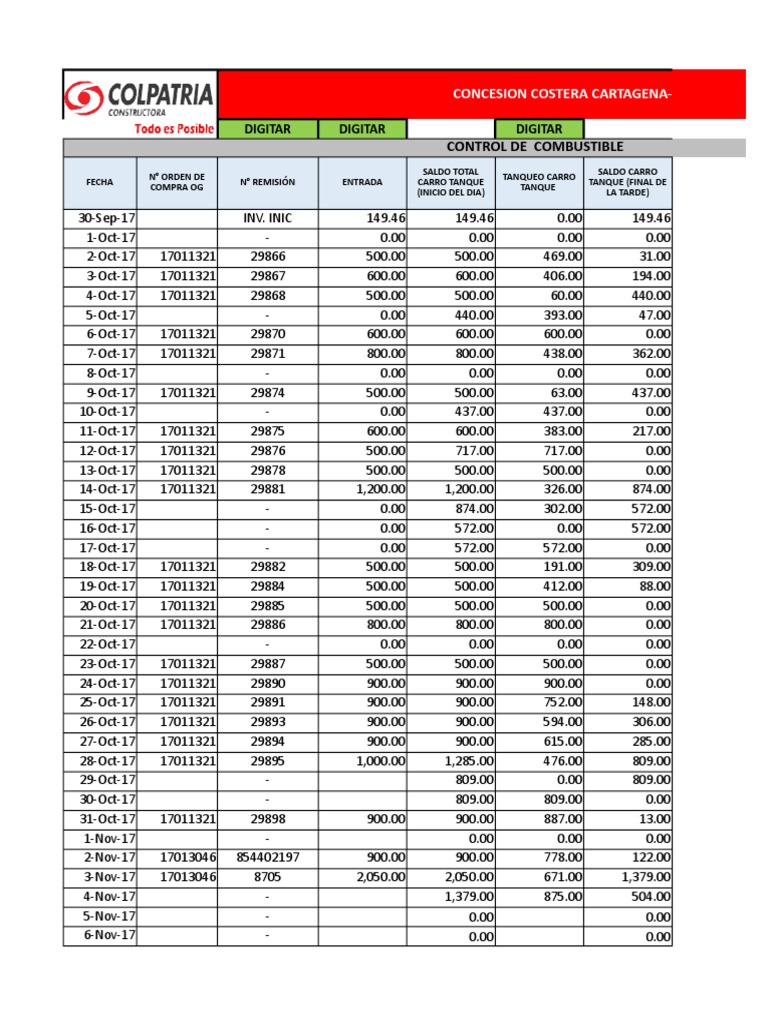 Control Diario Acpm v3 | PDF