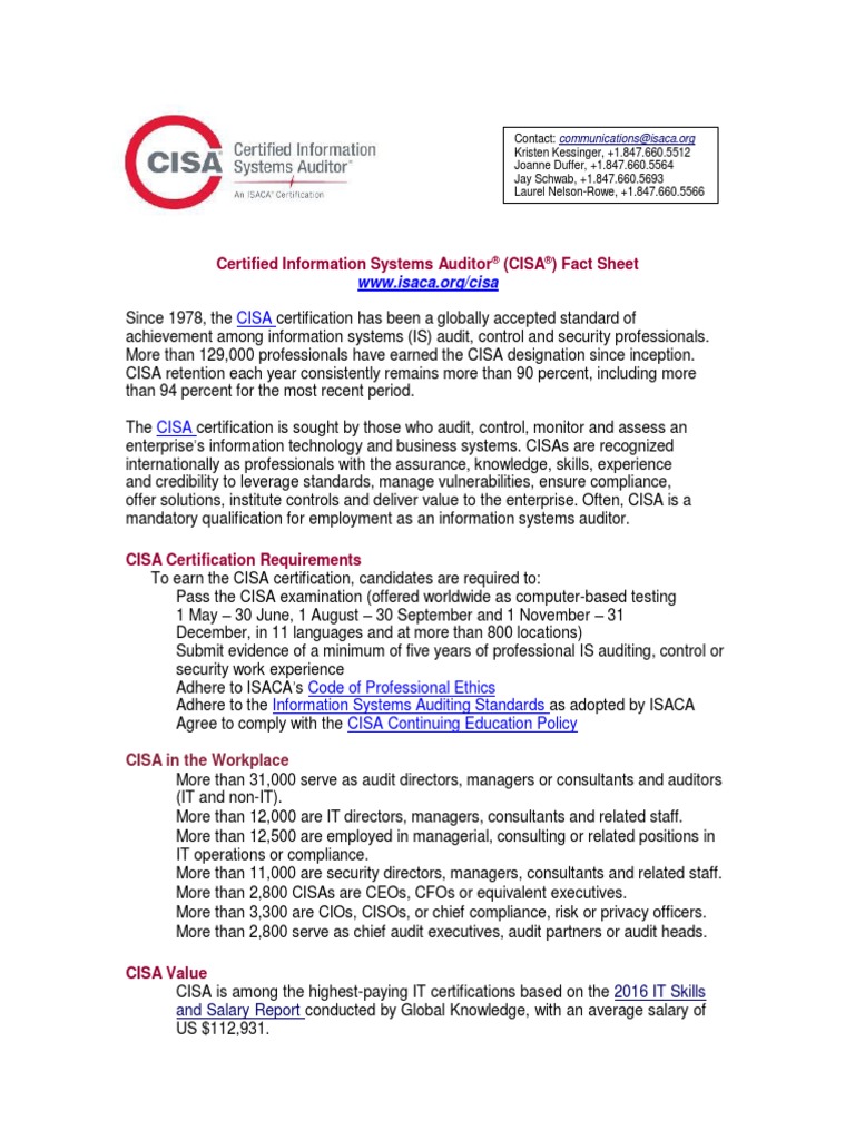 2017 CISA Fact Sheet Pre Eng 0317 | Audit | Information Security