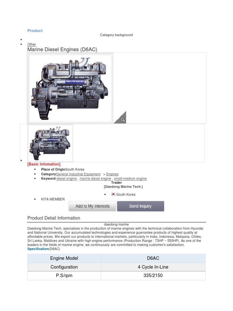 Marine Diesel Engines (D6AC) : Product | PDF | Diesel Engine | Marine ...