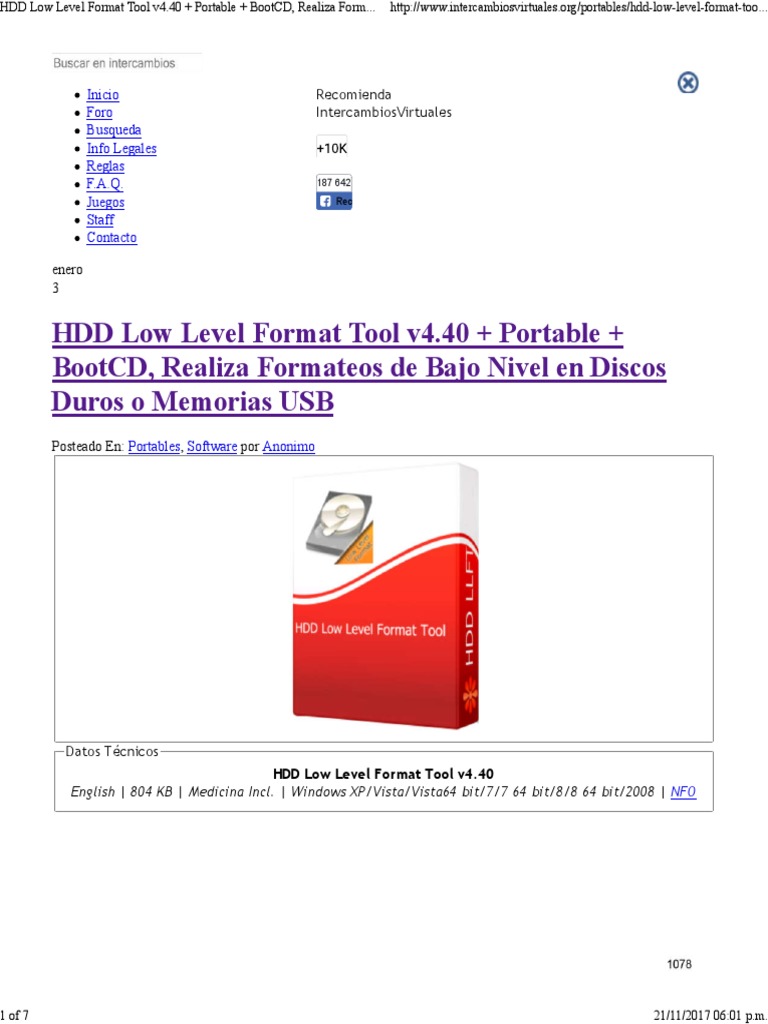 HDD Low Level Format Tool v4.40 + Portable + BootCD | Descargar gratis PDF | Disco duro ...