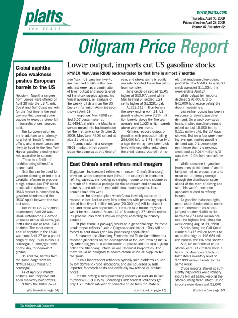 Oil Gram Price Report | PDF | Opec | Petroleum
