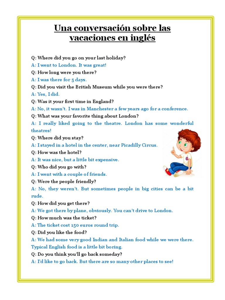 Una conversación sobre las vacaciones en inglés