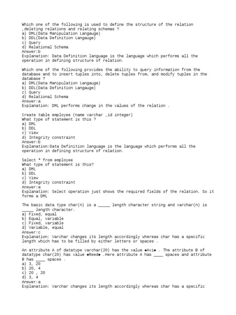 Dbms MCQ Finals | PDF | Relational Model | Data Management