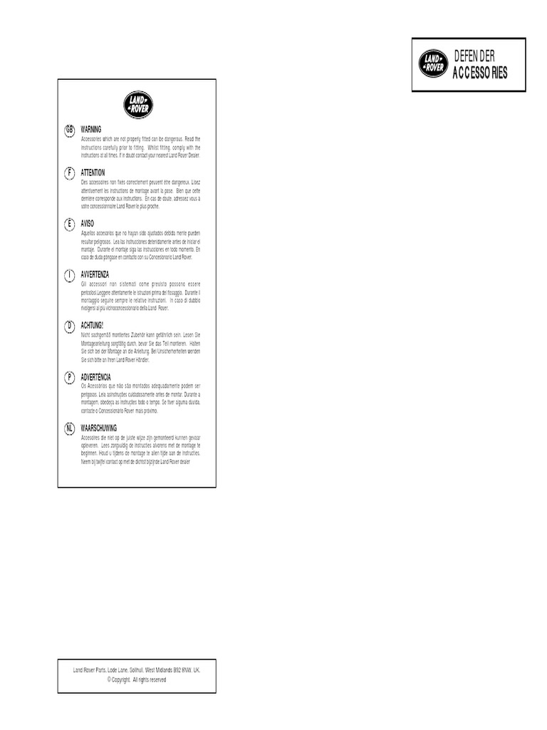 Defender - Accessory Fitting Instructions | PDF | Security Alarm ...