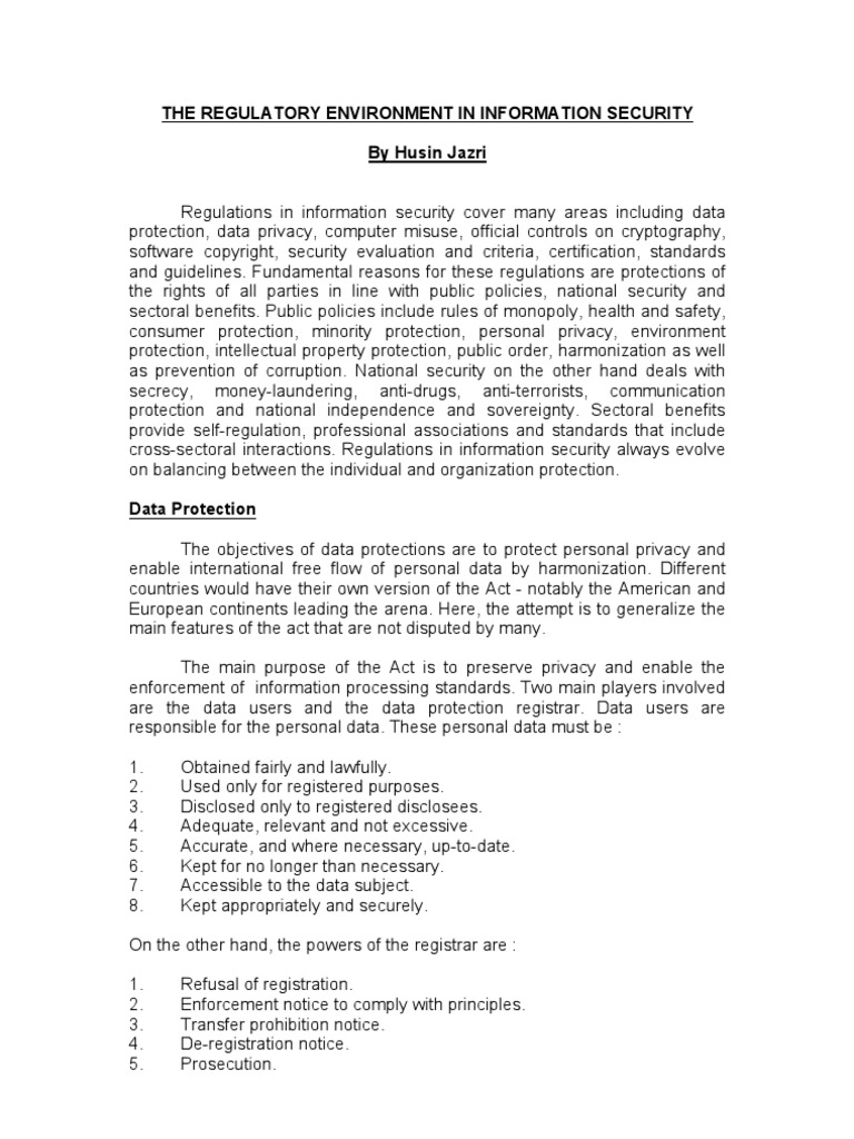 The Regulatory Environment in Information Security by Husin Jazri | PDF ...