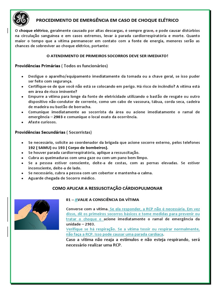 Procedimento de Emergência em Caso de Choque Elétrico | PDF | Choque elétrico | Primeiros socorros