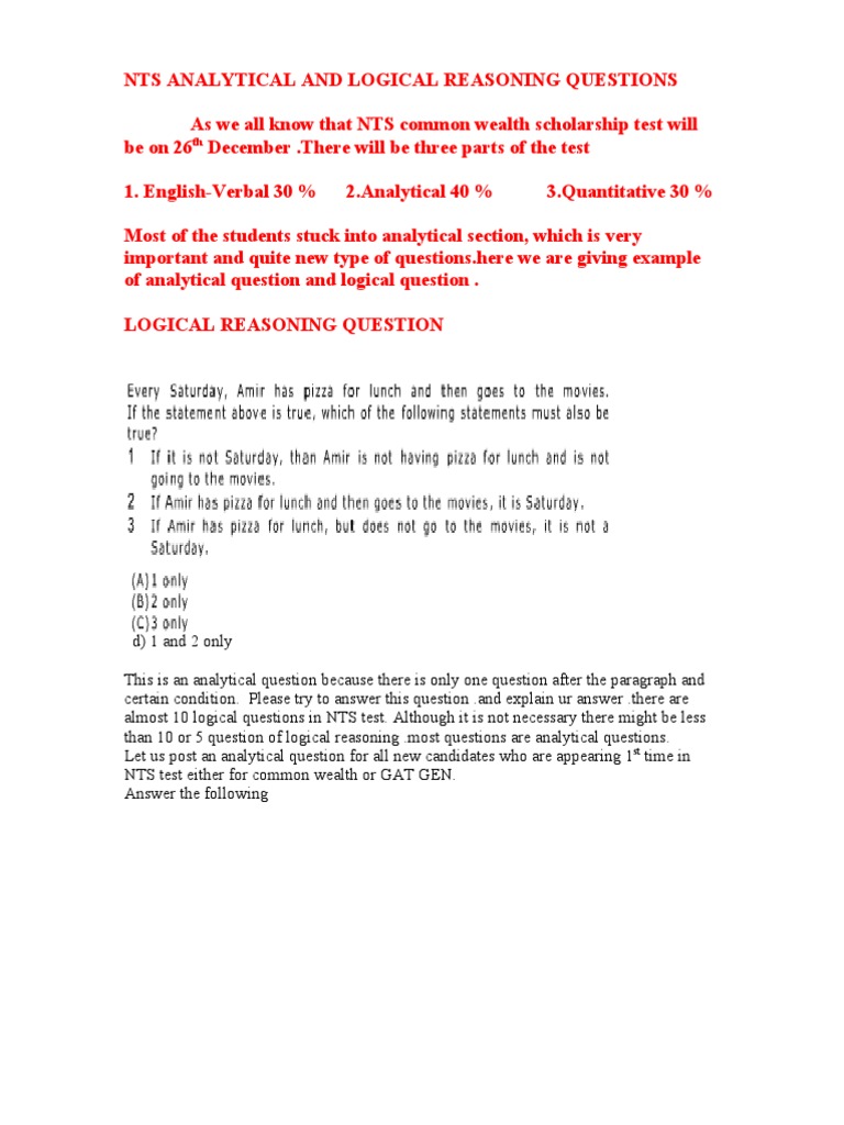 NTS Analytical & Logical Reasoning Guide | PDF | Reason | Epistemology