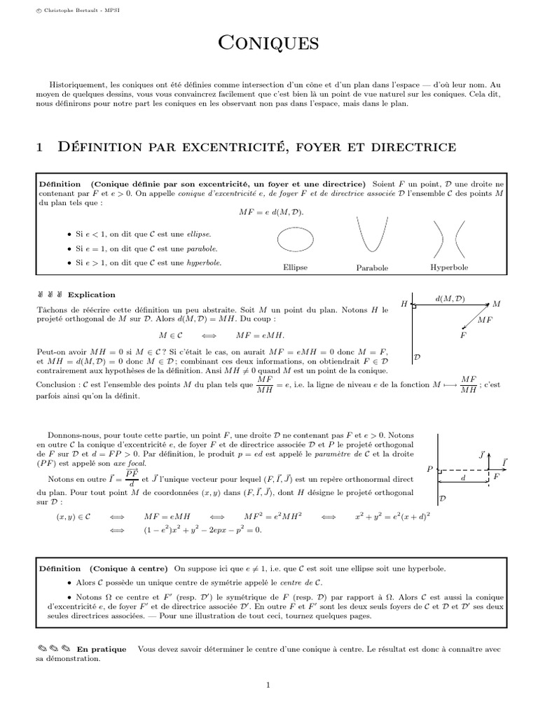 Définition et propriétés des coniques | PDF | Ellipse | Physique théorique