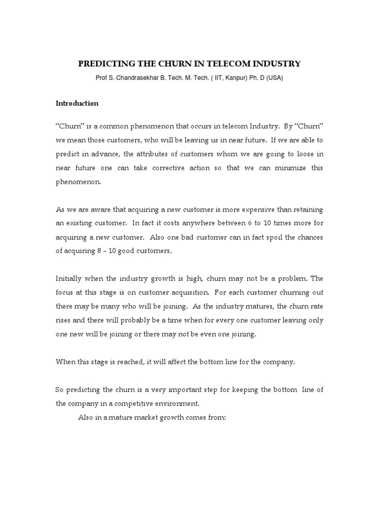 Predicting The Churn In Telecom Industry Pdf Regression Analysis