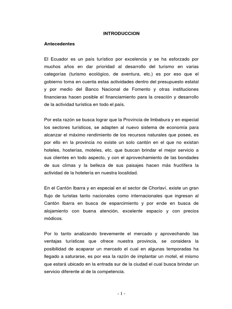 Proyecto Motel Innovador en Ibarra | PDF | Turismo | Marketing