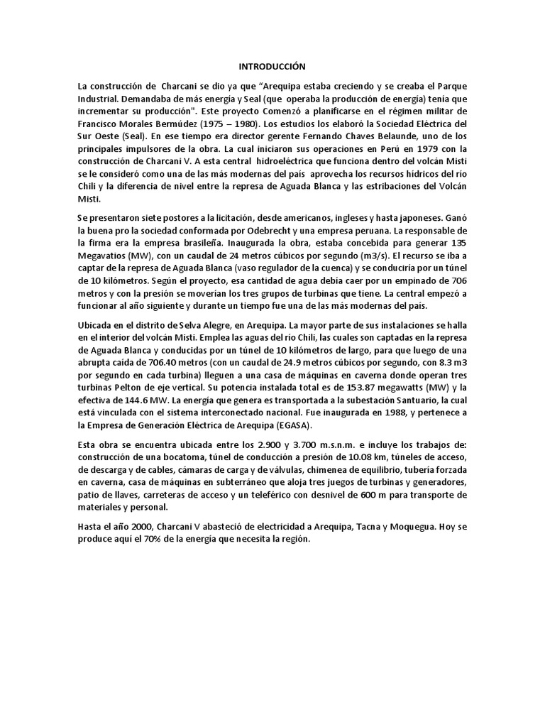Introducción Charcani V | PDF | Represa | Perú