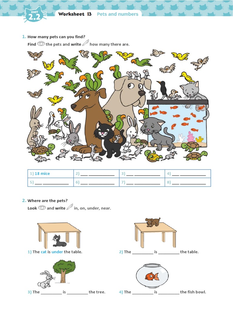 How Many Pets Can You Find? Find The Pets and Write How Many There Are ...