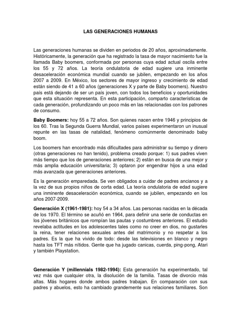 Las Generaciones Humanas | PDF | Baby Boomers | Science