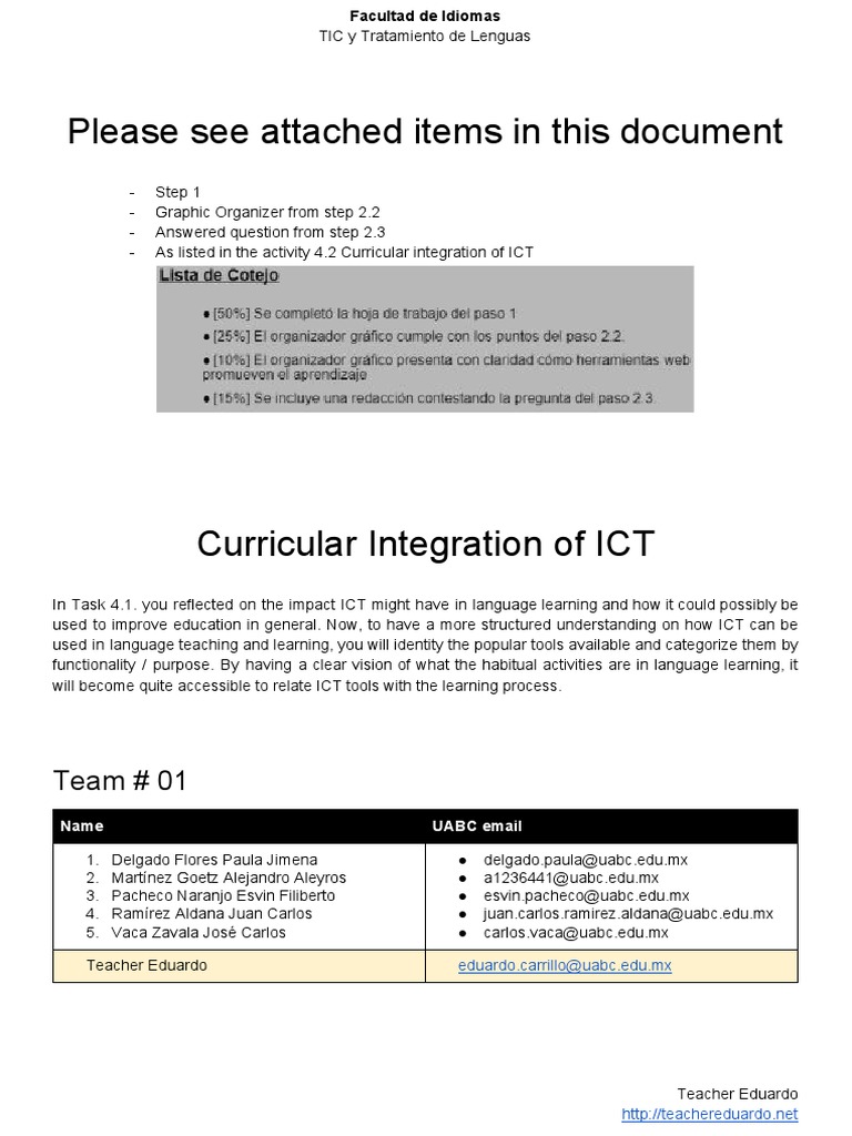 TIC (2017.11.12) 4.2. Curricular Integration of ICT - Team 01 | PDF ...
