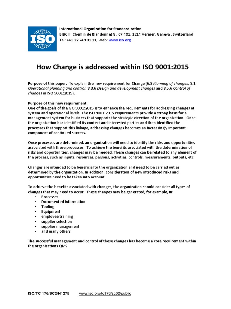 How Change Is Addressed Within ISO 9001:2015: International ...
