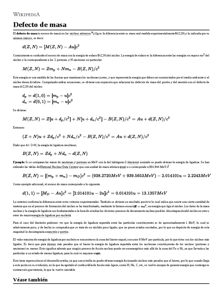 Defecto de Masa | PDF | Quimica nuclear | Universo físico