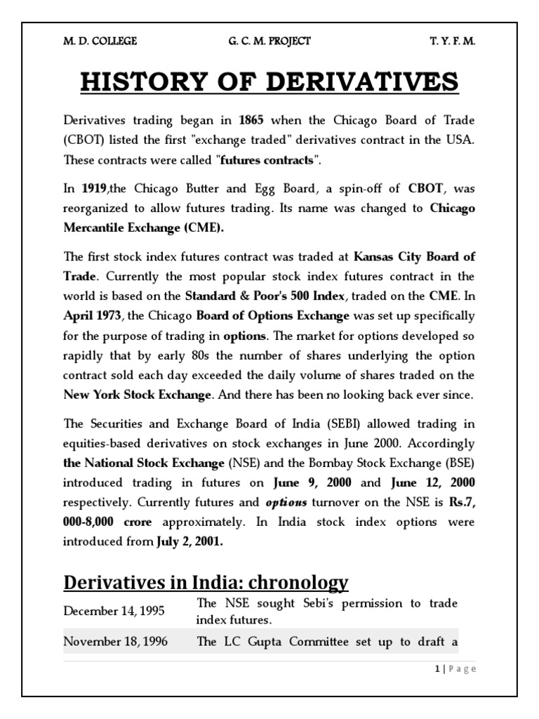 History of Derivatives: Derivatives in India: Chronology | PDF ...