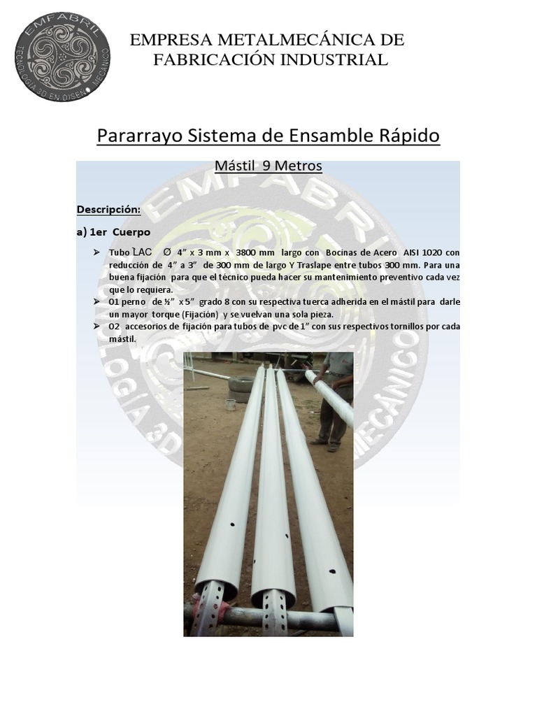 Mástil Pararrayos PDF 2 | PDF | Materiales de construcción | Ingeniería mecánica
