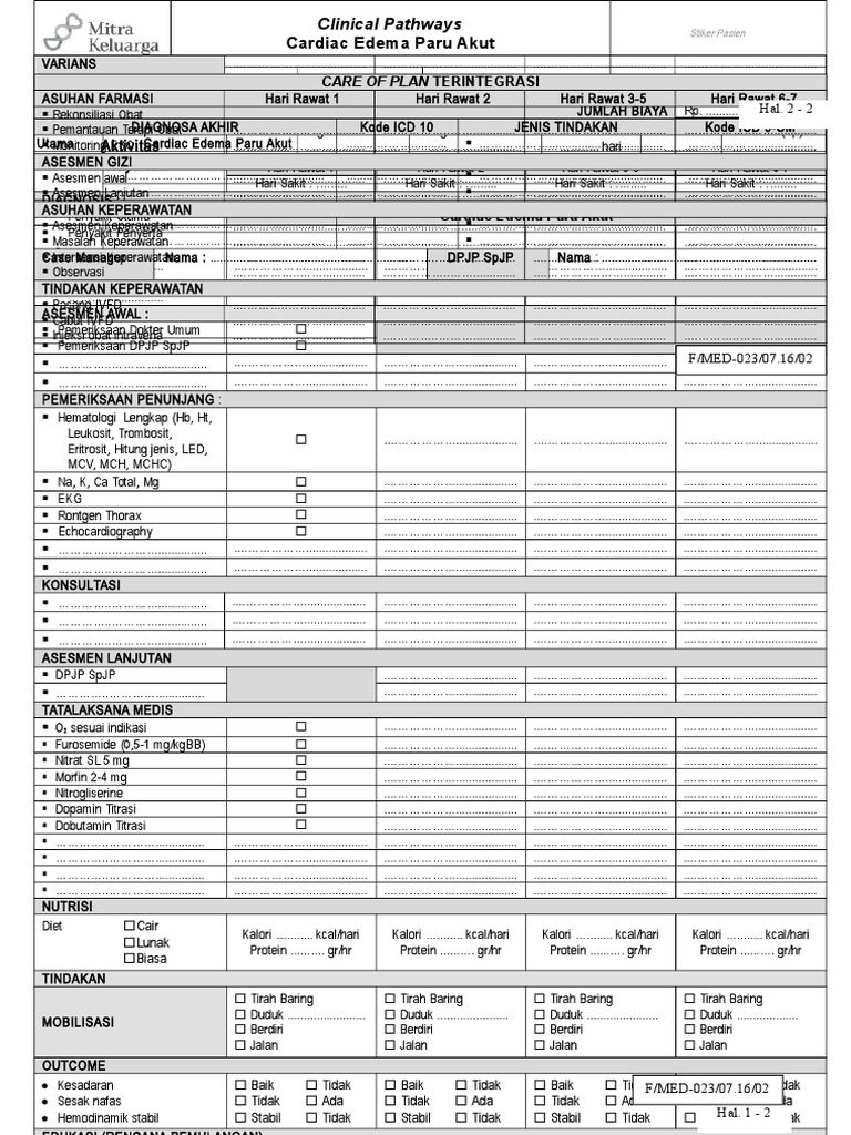 023 - F-MED-023-07.16-02 Clinical Pathways Cardiac Edema Paru Akut | PDF