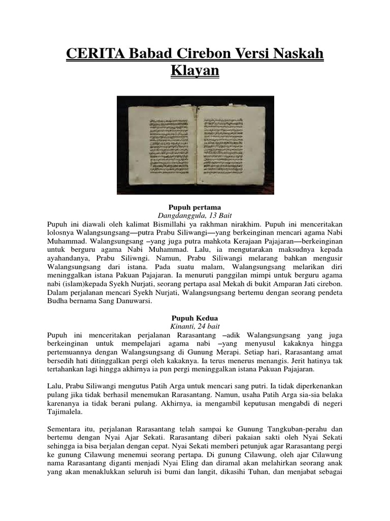 CERITA Babad Cirebon Versi Naskah Klayan | PDF | Agama & Spiritualitas