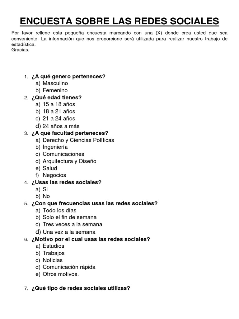 Encuesta sobre Uso de Redes Sociales | PDF | Ciencias sociales