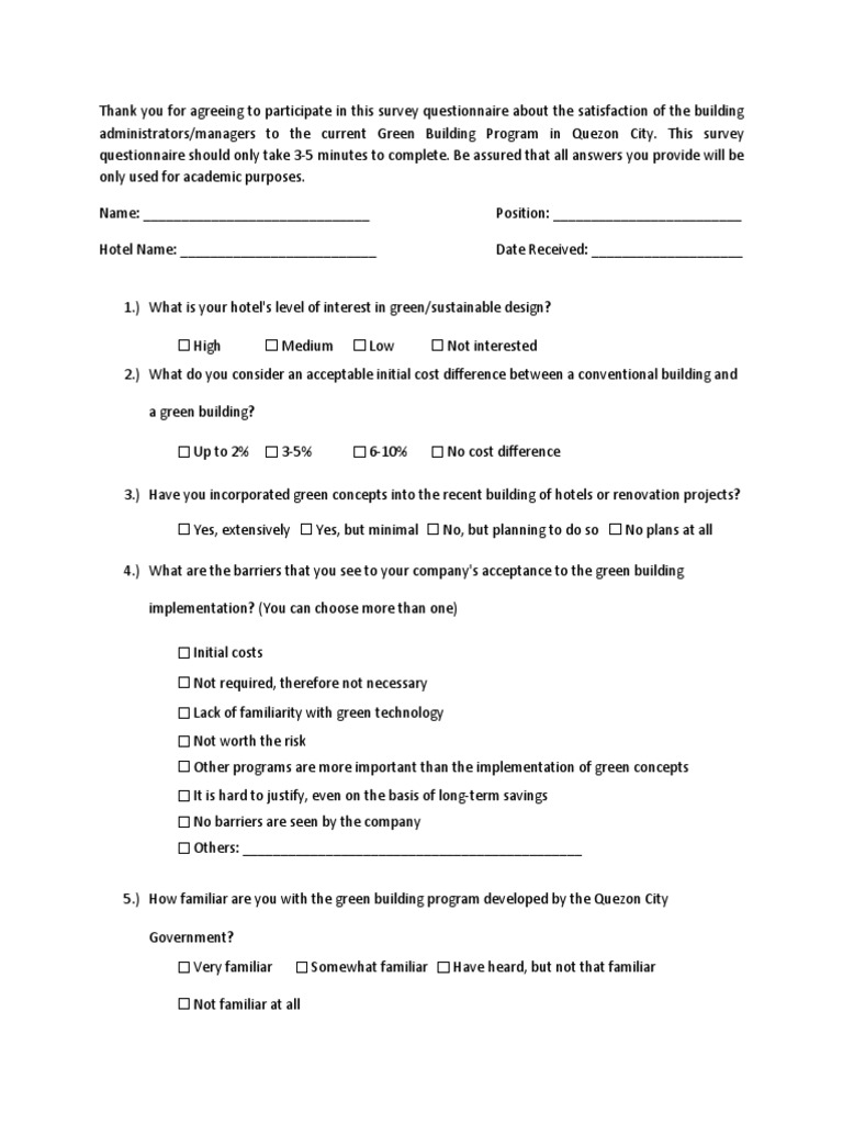Final Questionnaire | PDF | Green Building | Questionnaire