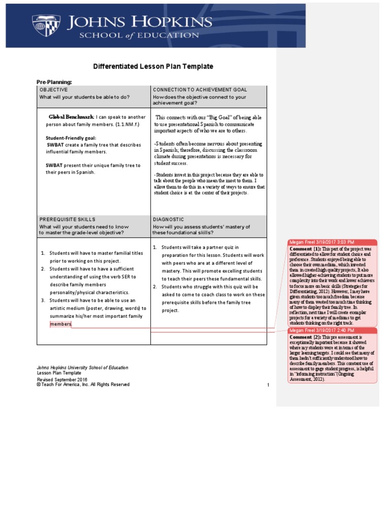 Differentiated Lesson Plan Template: Pre-Planning | PDF | Lesson Plan ...