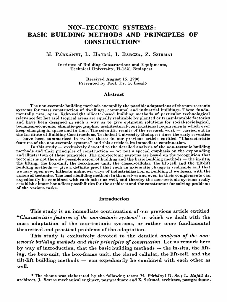 Non-Tectonic Systems: Basic Building Methods AND Principles ...