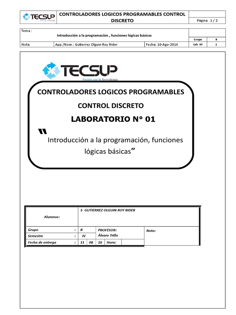 Lab 01 - Introducción A La Programación Funciones Logicas Basicas Roy ...