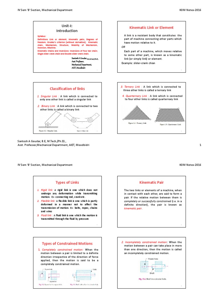 Kinematic Link or Element: Unit-I | PDF | Kinematics | Ellipse